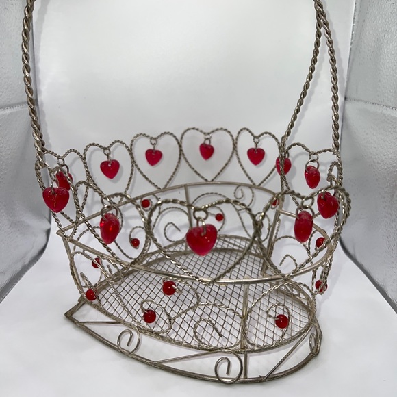 Accents | Vintage Heart Shape Twisted Wire Basket With Red Plastic ...